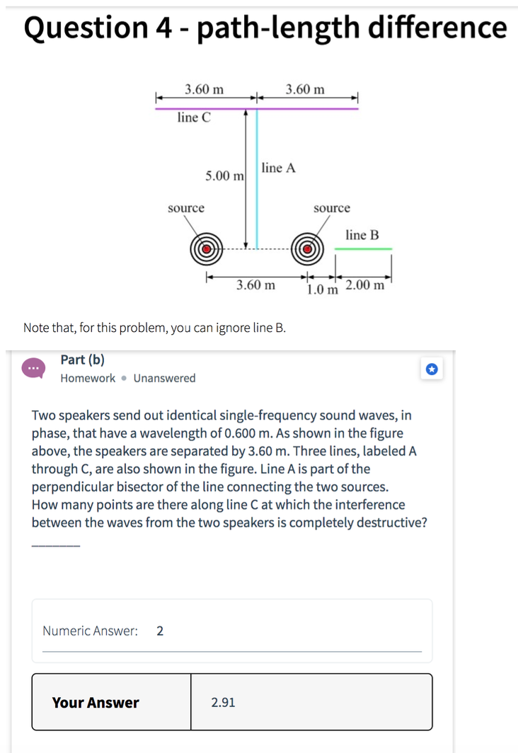 Solved Question 4 - path-length difference 3.60 m 3.60 m | Chegg.com
