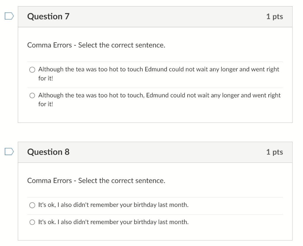 Comma Errors - Select the correct sentence. Although | Chegg.com