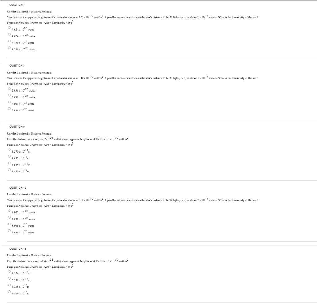 Solved Use the Luminosity Distance Formula. Formula: | Chegg.com