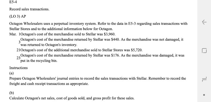 E5-4 Record sales transactions (LO 3) AP Octagon | Chegg.com