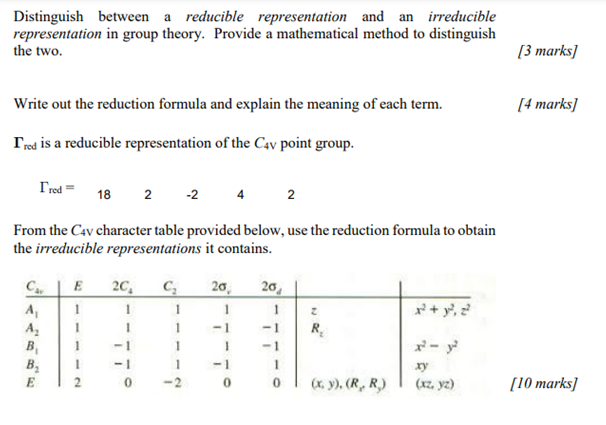 Solved Distinguish Between A Reducible Representation And An