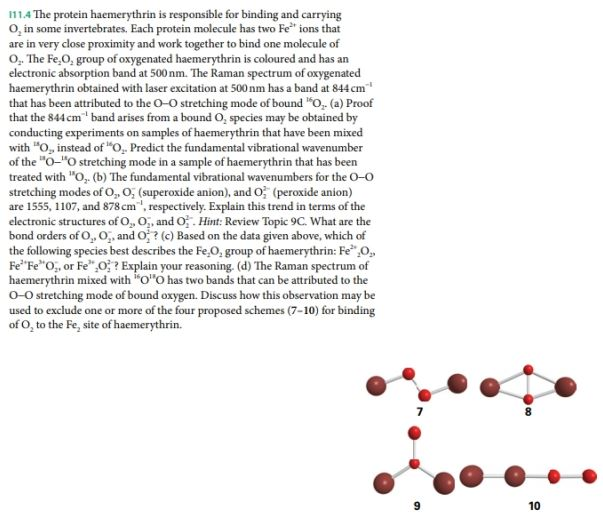Solved 114 The protein haemerythrin is responsible for | Chegg.com