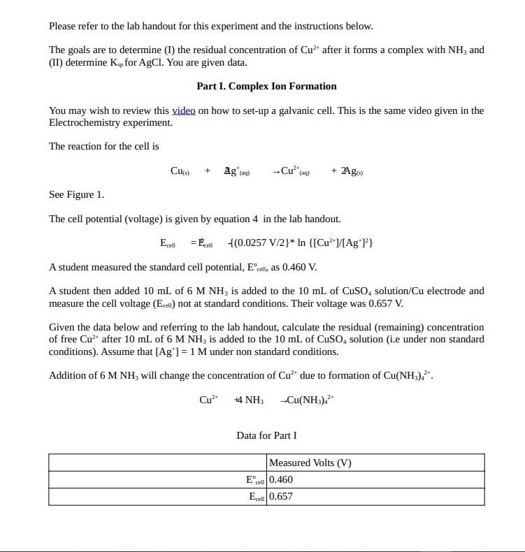 Solved Given Equation 4 76 Chemistry IB Experiment 15 Ecell | Chegg.com