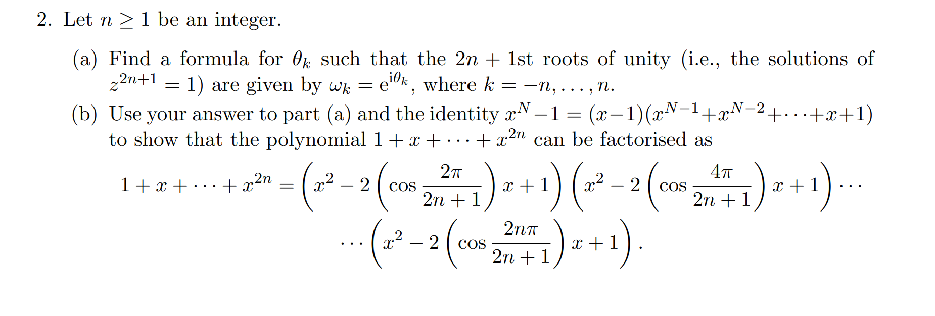 Solved = =e = 2. Let n > 1 be an integer. (a) Find a formula | Chegg.com