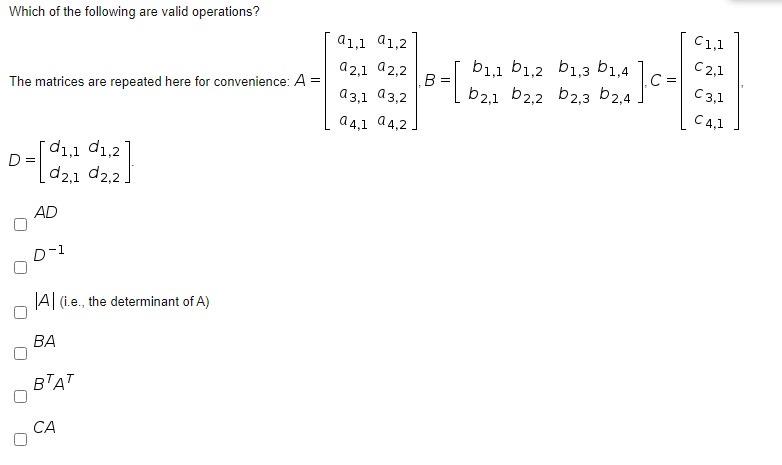 Solved Which of the following are valid operations? The | Chegg.com