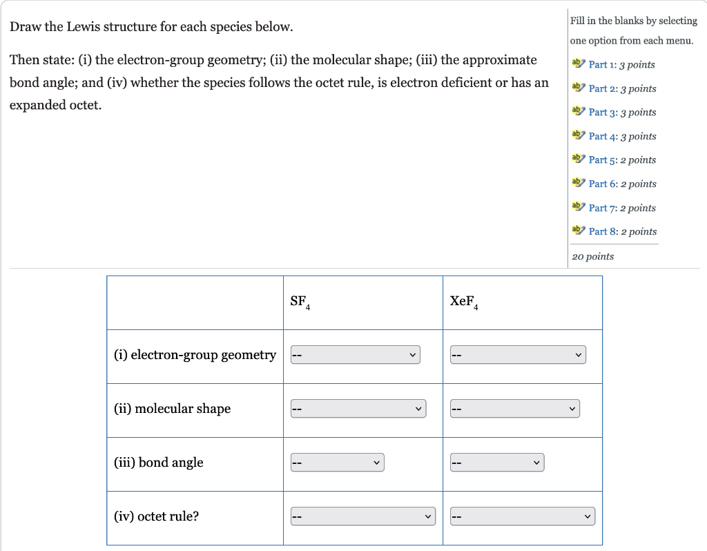 Solved Draw The Lewis Structure For Each Species Below Fill