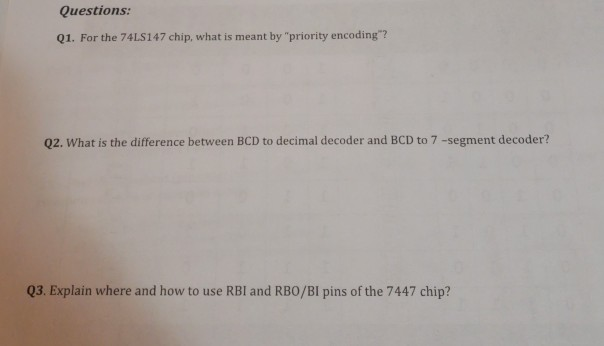 Solved Questions: Q1. For the 74LS147 chip, what is meant by | Chegg.com