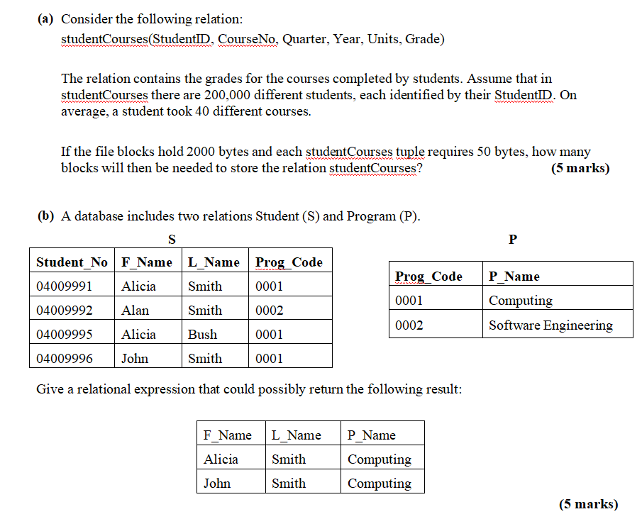 (a) Consider the following relation: studentCourses | Chegg.com