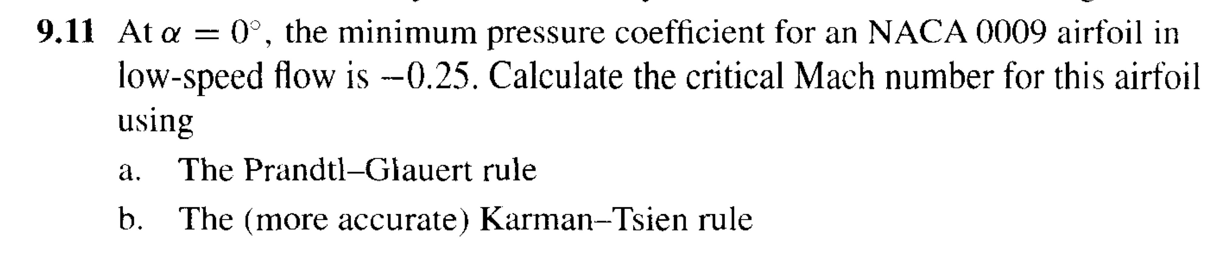 Solved 9.11 Ata = 0°, the minimum pressure coefficient for | Chegg.com