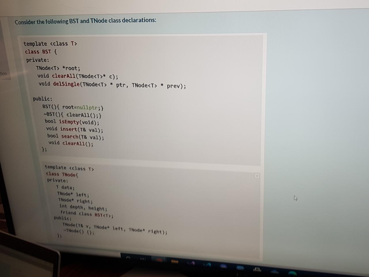 Solved Consider the following BST and TNode class | Chegg.com