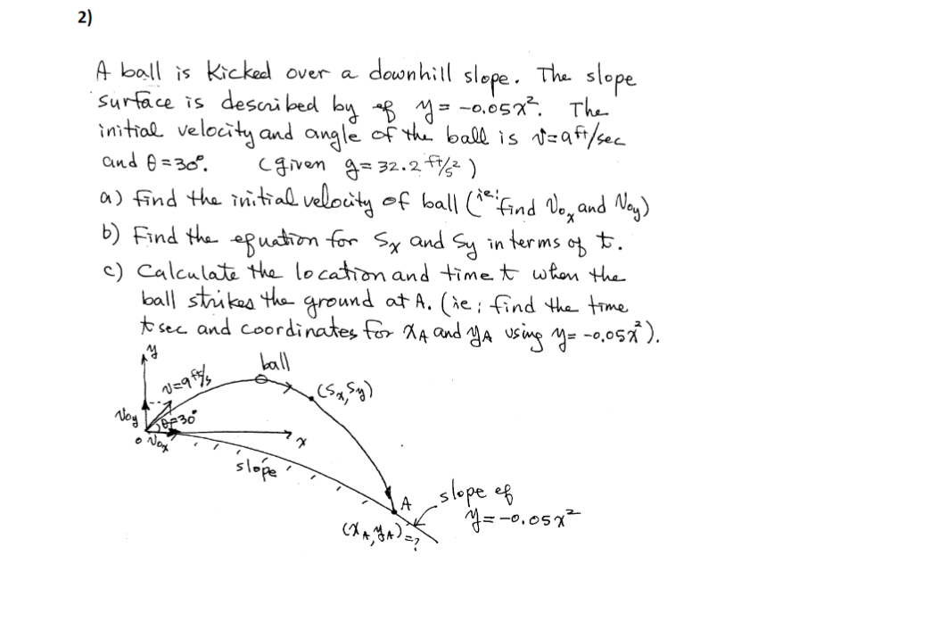 Solved 2) The slope A ball is kicked over a downhill slope. | Chegg.com