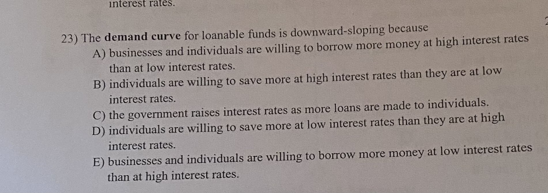 Solved The demand curve for loanable funds is | Chegg.com