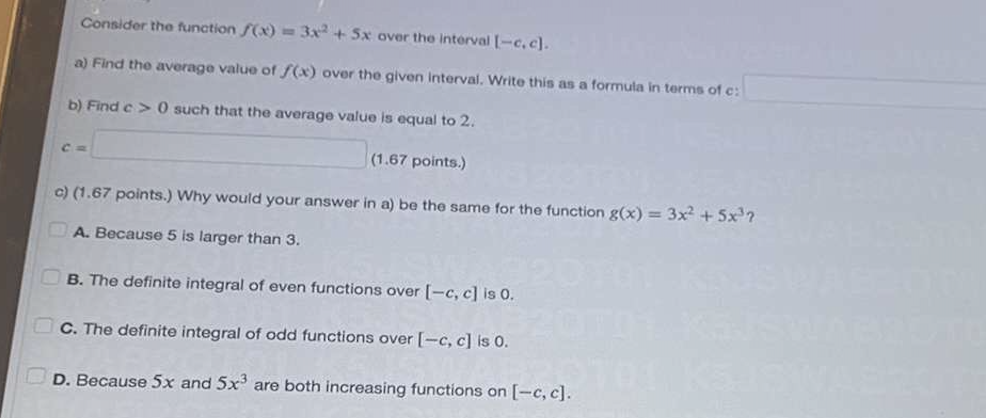 Solved Consider the function f(x) = 3x2 + 5x over the | Chegg.com