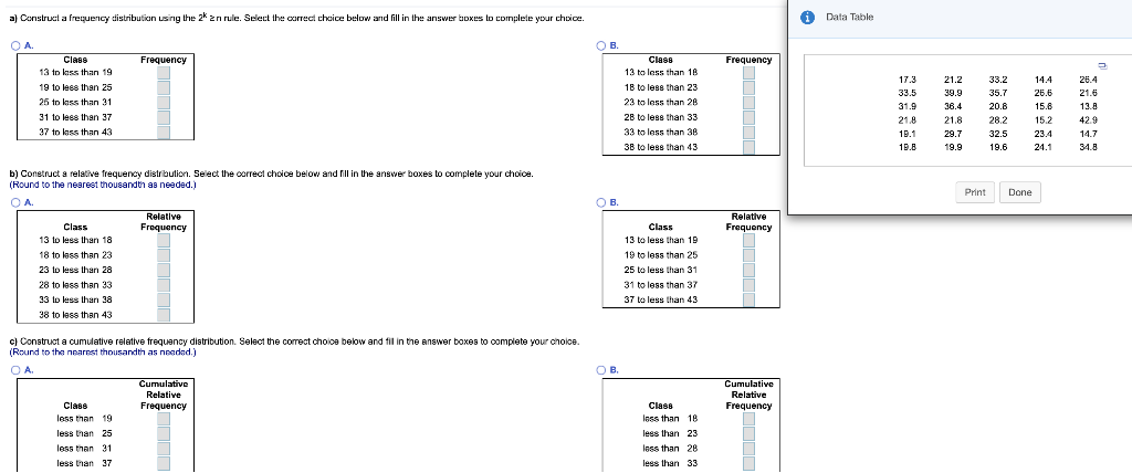 Solved a) Construct a frequency distribution using the zk 2n | Chegg.com