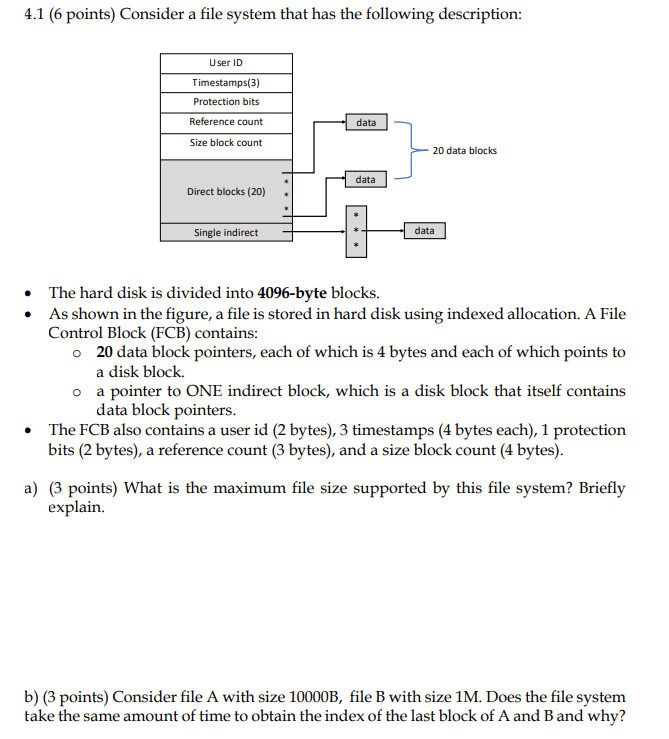 Solved 4.1 (6 points) Consider a file system that has the | Chegg.com