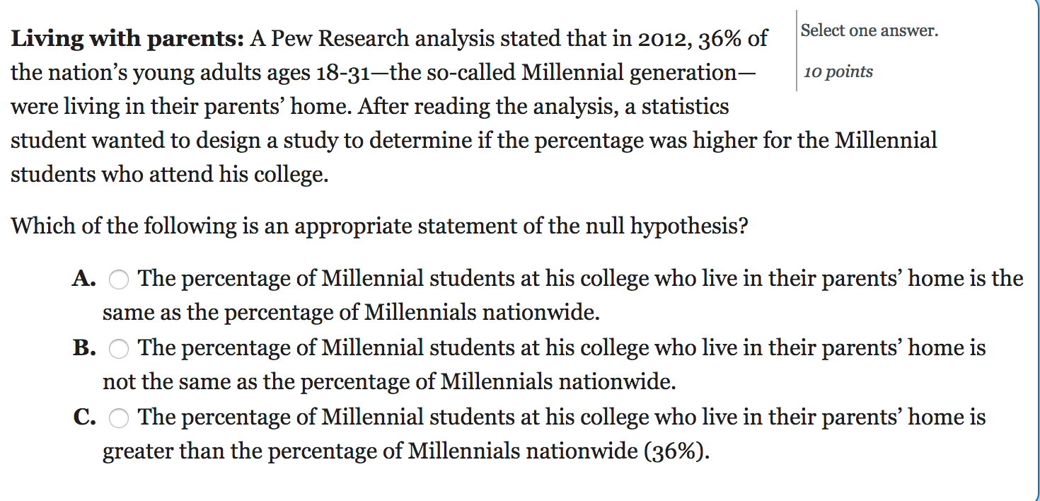 Solved Select one answer. Living with parents: A Pew | Chegg.com