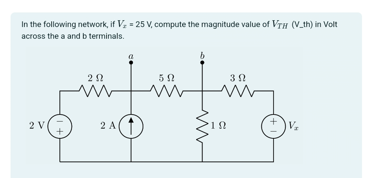 Solved In the following network, if Vx=25V, ﻿compute the | Chegg.com