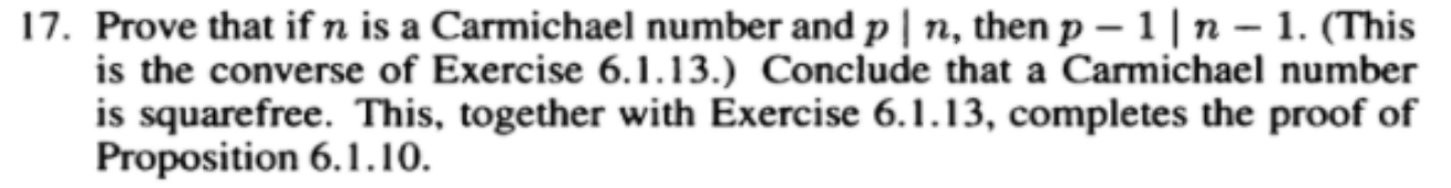 [Solved]: 17. Prove that if ( n ) is a Carmichael number