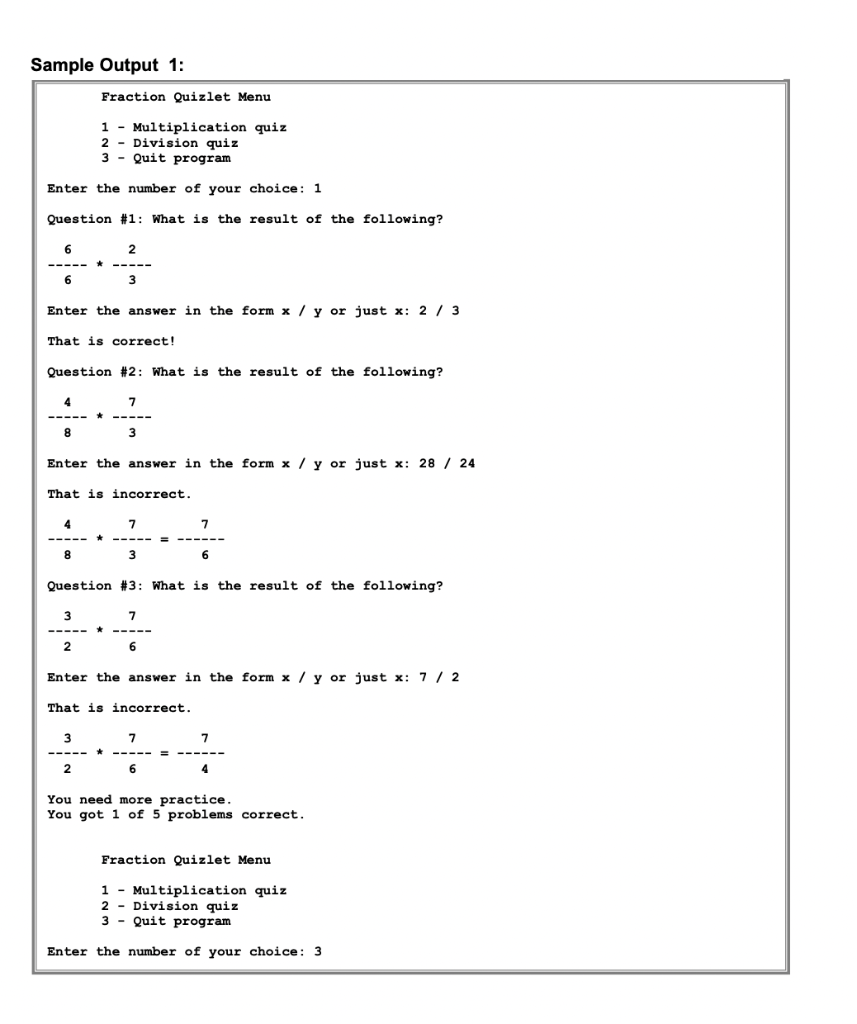 Solved Problem Write A Program That Generates Quizzes Over 