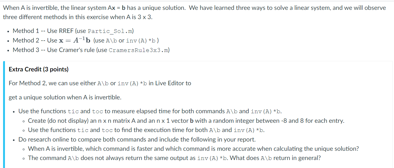 Solved When A is invertible, the linear system Ax=b has a | Chegg.com