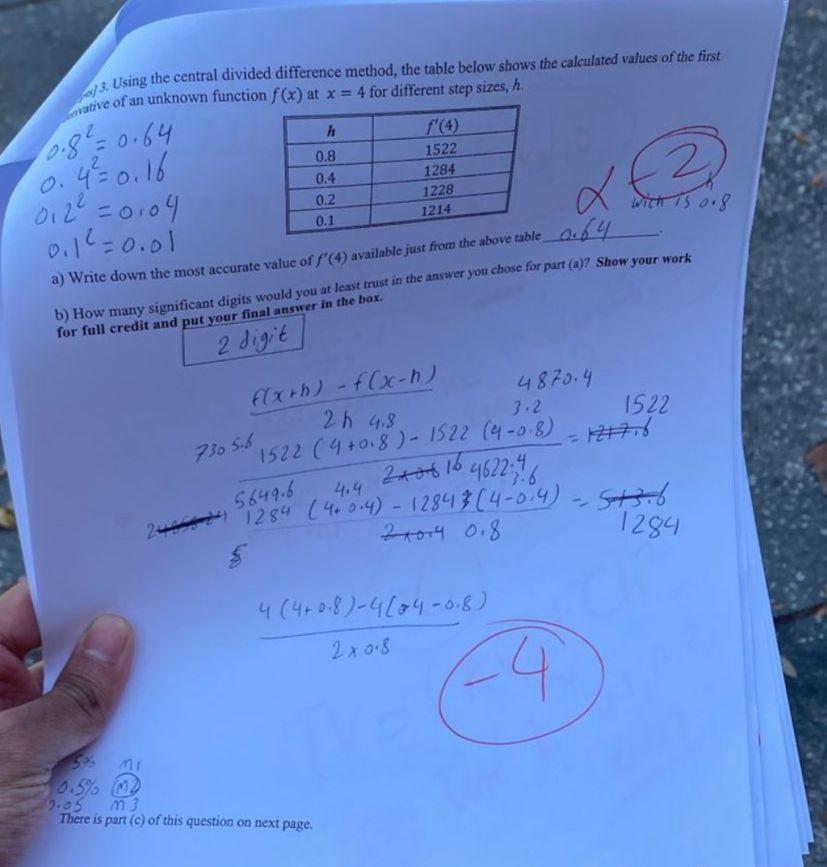 3. Using the central divided difference method, the | Chegg.com