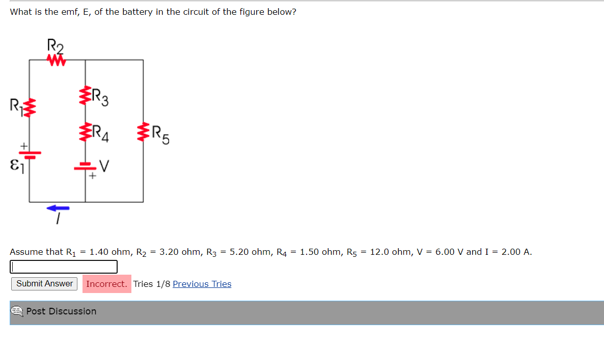 Solved What is the emf, E, of the battery in the circuit of | Chegg.com