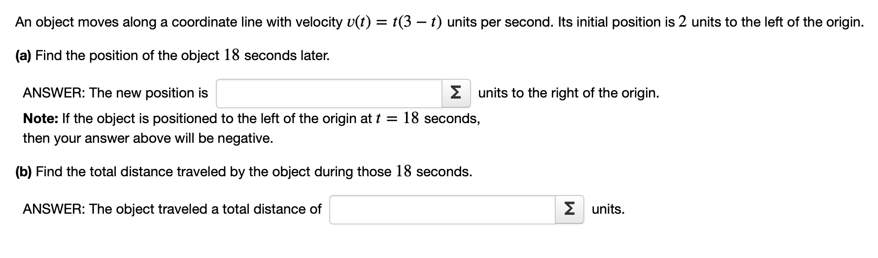 An object moves along a coordinate line with velocity | Chegg.com