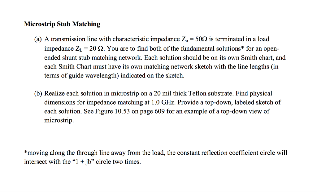 Microstrip Stub Matching (a) A transmission line with | Chegg.com