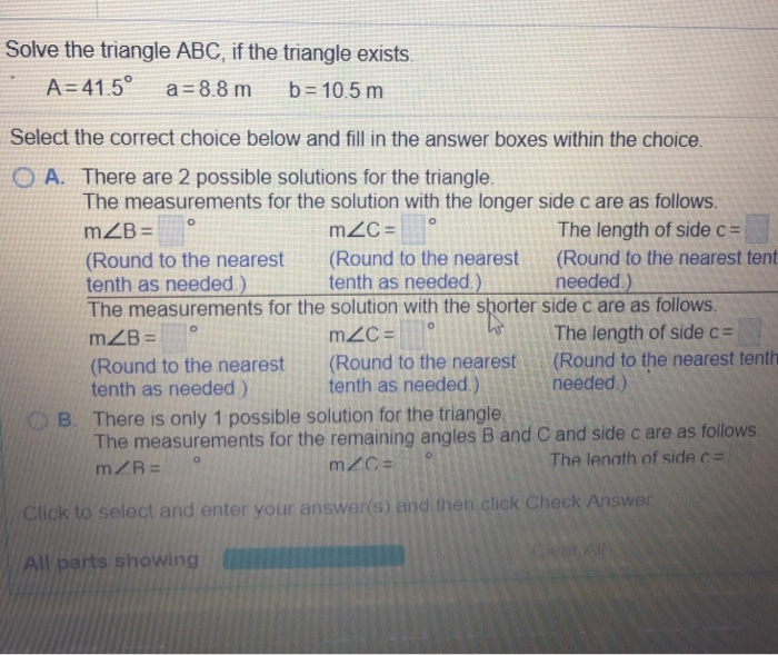 Solved Solve the triangle ABC, if the triangle exists | Chegg.com