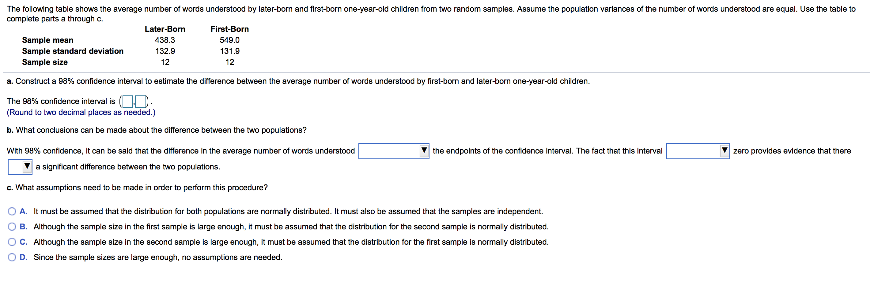 Solved The Following Table Shows The Average Number Of Words Chegg