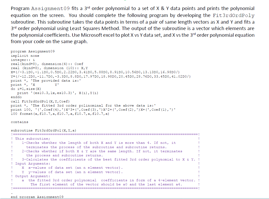 Solved Program Assignment09 fits a 3rd order polynomial to | Chegg.com