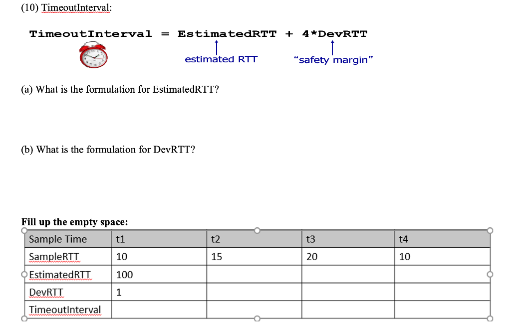 (10) TimeoutInterval: (a) What is the formulation for | Chegg.com