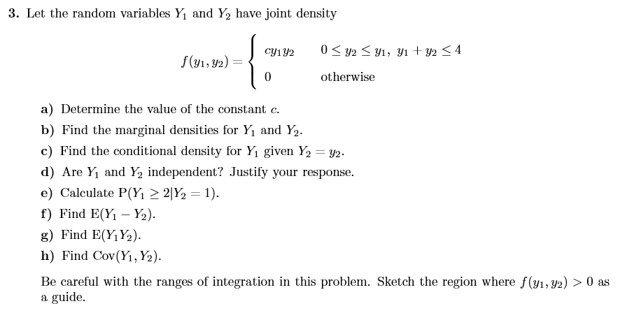 Solved 3. Let the random variables Y1 and Y2 have joint | Chegg.com