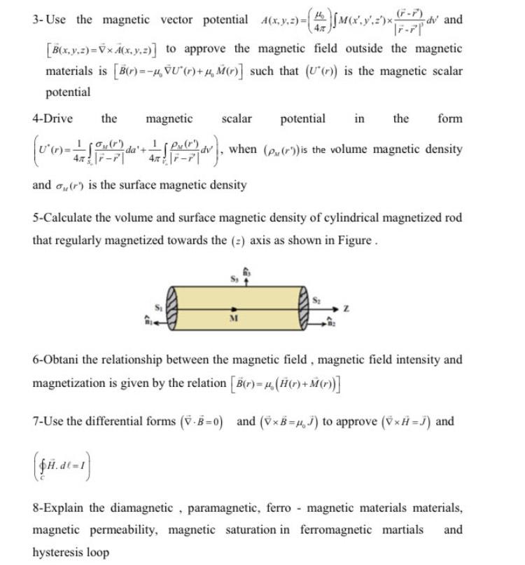 Solved (0)[mxyz) 3- Use the magnetic vector potential A(x, | Chegg.com