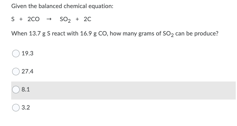 Solved Given the balanced chemical equation: S + 200 SO2 + | Chegg.com