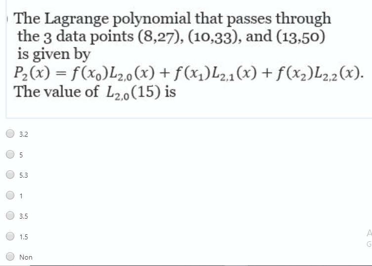 Solved The Lagrange polynomial that passes through the 3 | Chegg.com