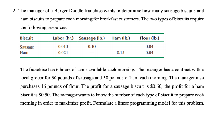 Solved 2. The manager of a Burger Doodle franchise wants to | Chegg.com