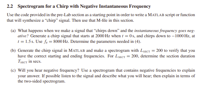 Solved I need to generate a chirp signal that starts at | Chegg.com