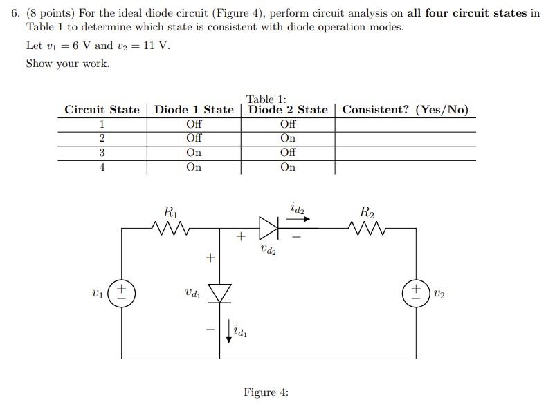 Solved 6. (8 points) For the ideal diode circuit (Figure 4), | Chegg.com