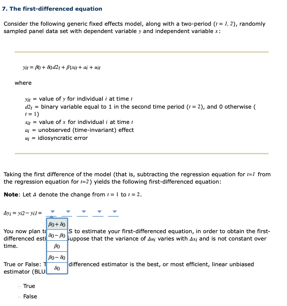 Solved 7. The first-differenced equation Consider the | Chegg.com