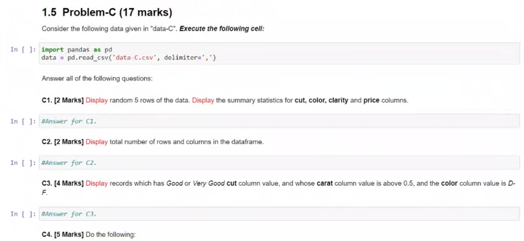 Solved 1.5 Problem-C (17 marks) Consider the following data | Chegg.com