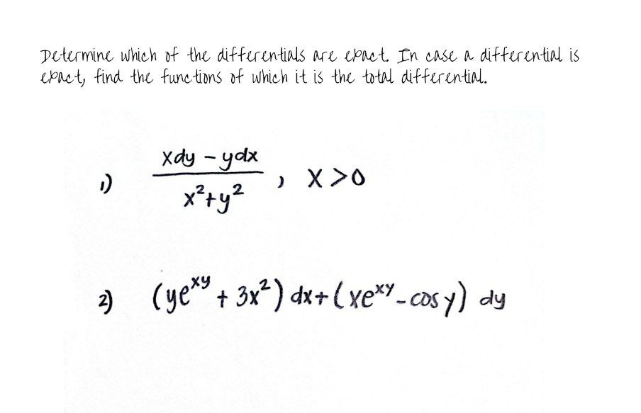 Solved Determine which of the differentials are exact. In | Chegg.com