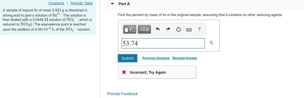 Solved Part A A sample of impure tin of mass 0.523 g is | Chegg.com