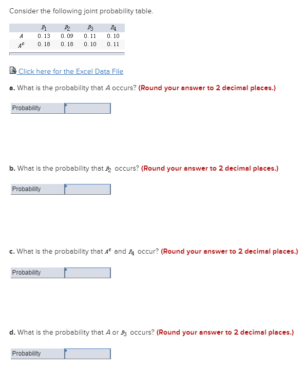 Solved Consider the following joint probability table. A 0, | Chegg.com