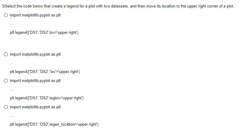Solved SSelect the code below that create a legend for a | Chegg.com