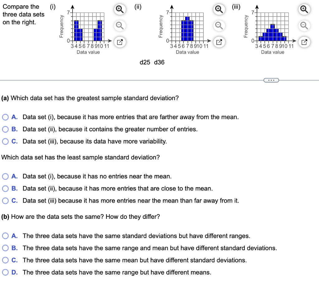 Solved Compare the (i) (ii) (iii) three data sets on the | Chegg.com
