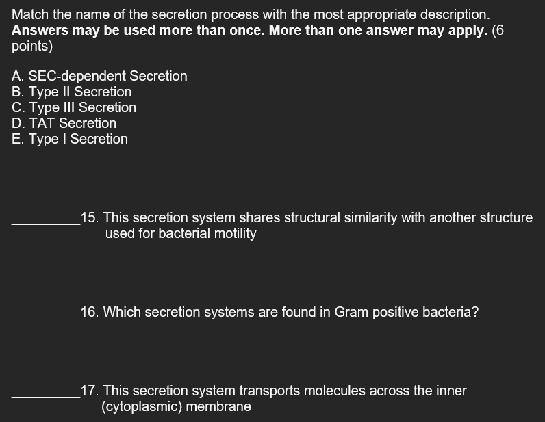 Solved Match the name of the secretion process with the most | Chegg.com