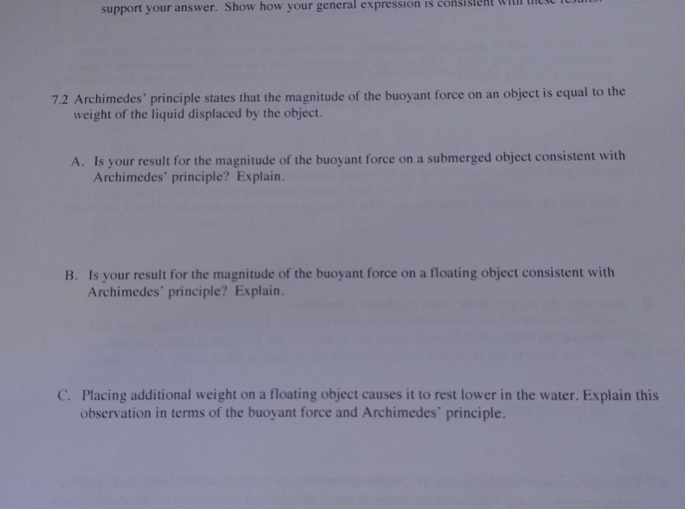 Solved Lab 7: Buoyancy 6. Measuring the buoyant force on an | Chegg.com