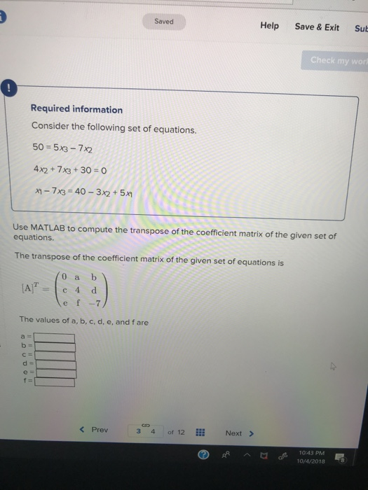 Solved Saved Help Save & Exit Sub Check my work Required | Chegg.com