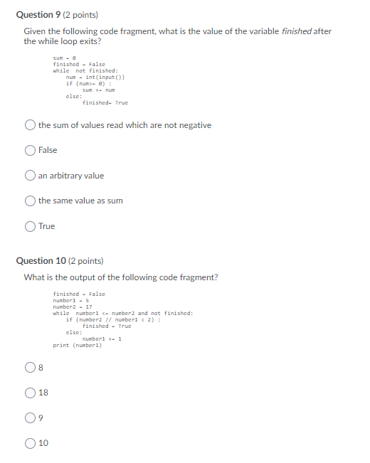 Solved Question 9 (2 points) Given the following code | Chegg.com